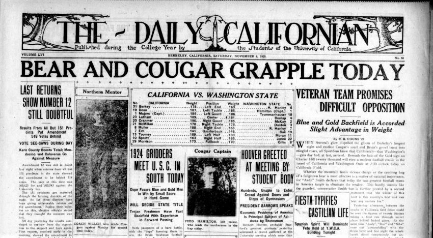 Cal’s Wonder Team Centennial: Game Seven – California vs. Washington ...